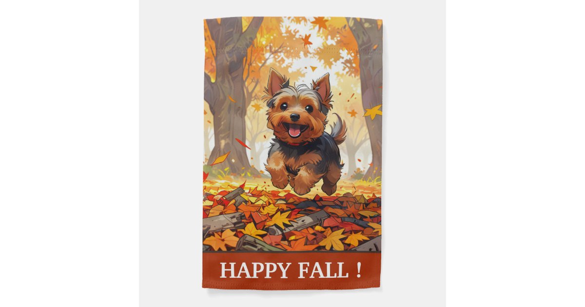 Yorkshire Terier Yorkie Dog in Autumn Leaves Fall Garden Flag | Zazzle