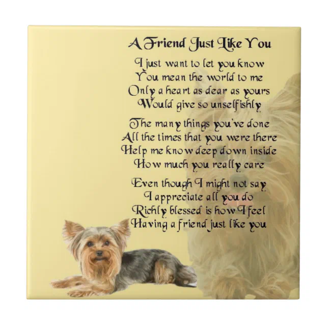 Yorkshire Terrier Dog Friend Poem Tile | Zazzle