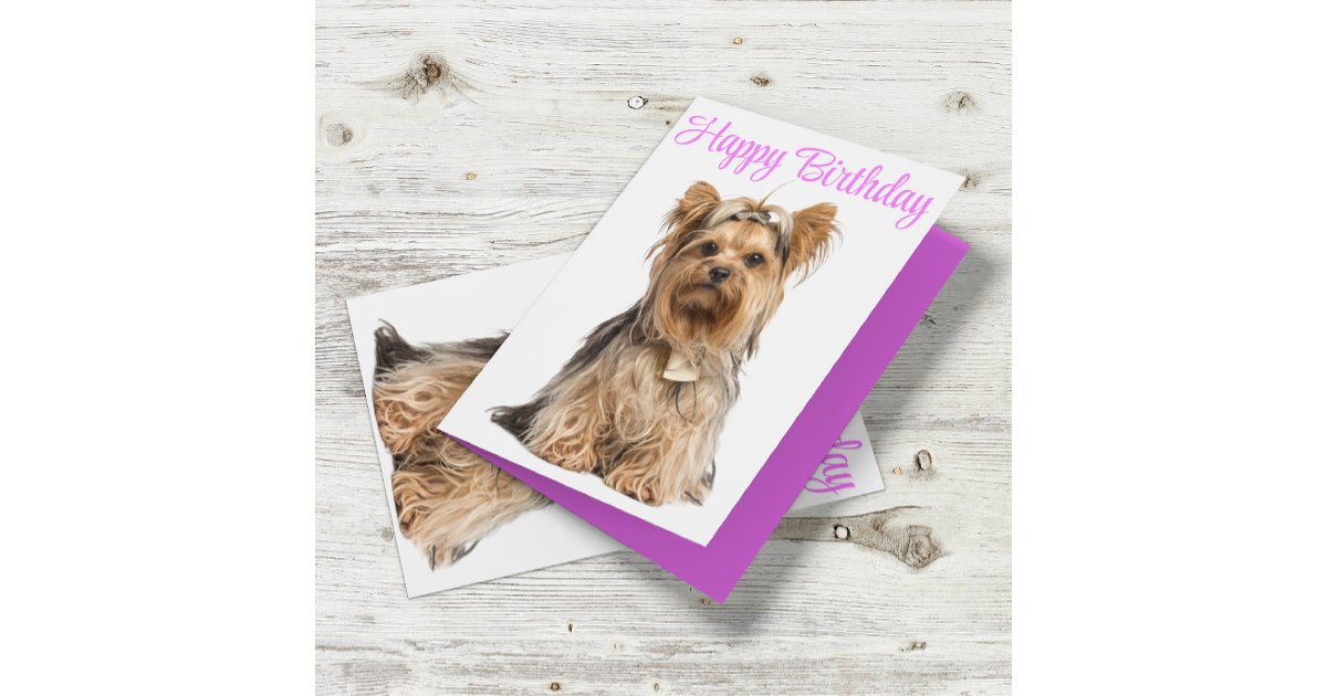 Yorkshire Terrier Pink Cute Yorkie Happy Birthday Card | Zazzle