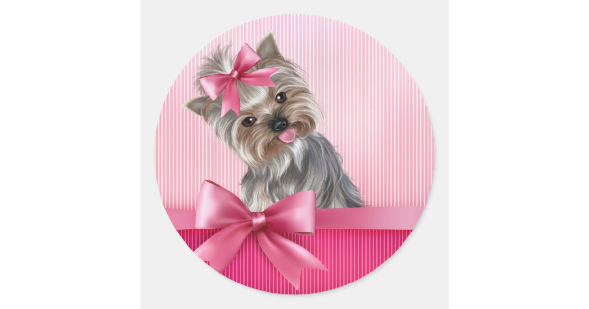 Yorkshire Terrier Pink Princess Yorkie Puppy Dog Classic Round Sticker ...