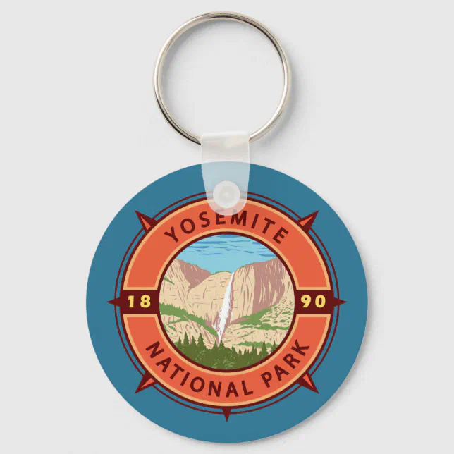 Yosemite National Park Retro Compass Emblem Keychain | Zazzle