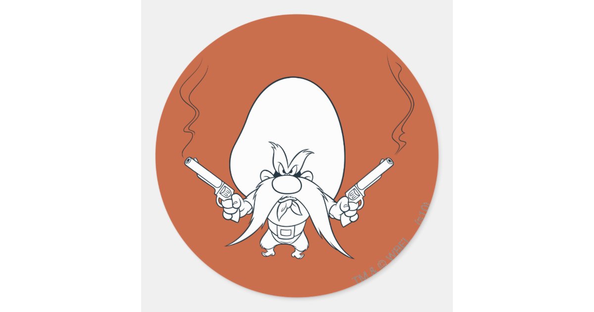 Yosemite Sam Smoking Guns Classic Round Sticker | Zazzle