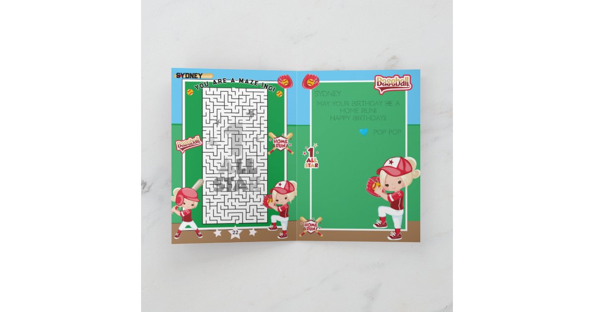 You Are A-Maze-ing Blonde Girls Softball Birthday Card | Zazzle