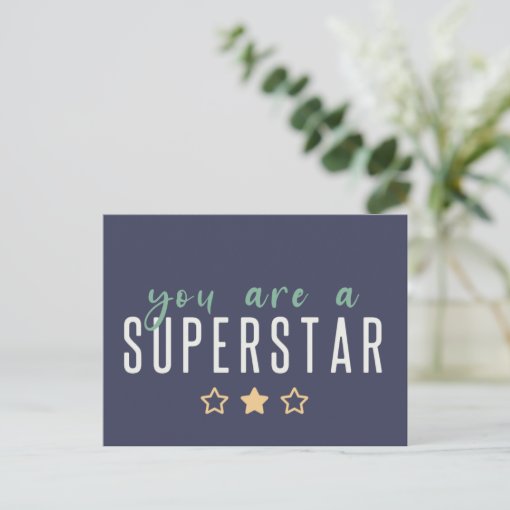 You are a Superstar | Modern Navy Gold Star Hero Postcard | Zazzle