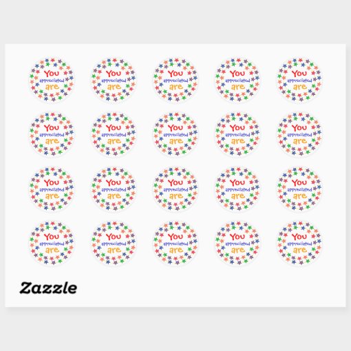 You are appreciated, stickers, with colorful stars classic round ...