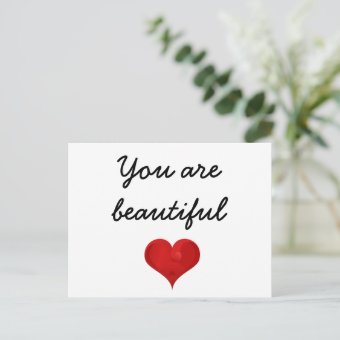 You are beautiful Handwriting Typography Red Heart Postcard | Zazzle