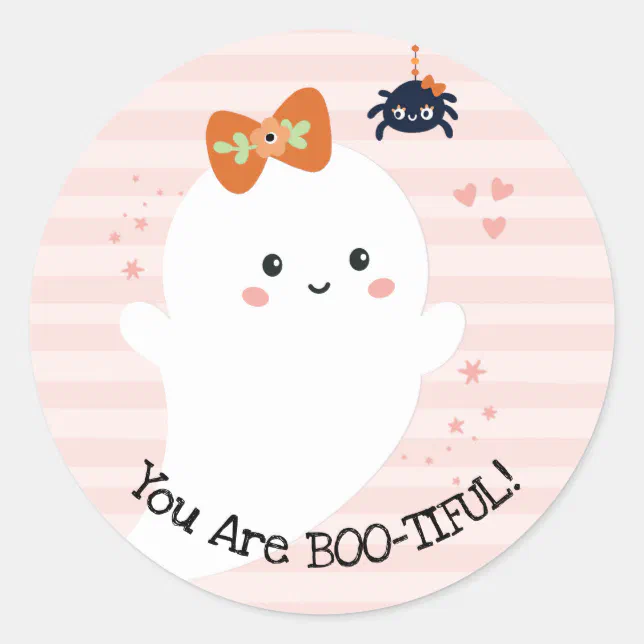 You are Bootiful Kawaii Ghost Halloween Classic Round Sticker | Zazzle