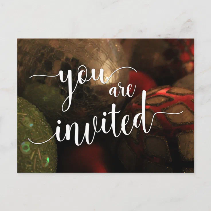 You Are Invited Christmas Party, Glass Balls Postcard | Zazzle