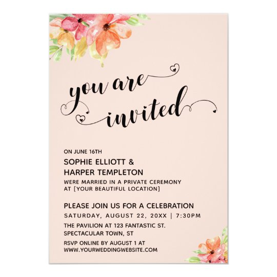 You Are Invited Hearts Script Blush Florals Invitation | Zazzle.com