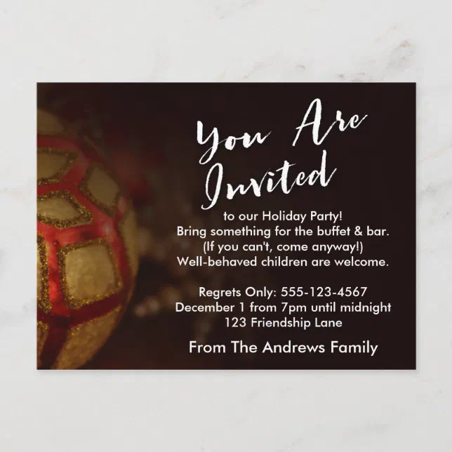 "You Are Invited" Typography with Red & Gold Photo Invitation Postcard ...