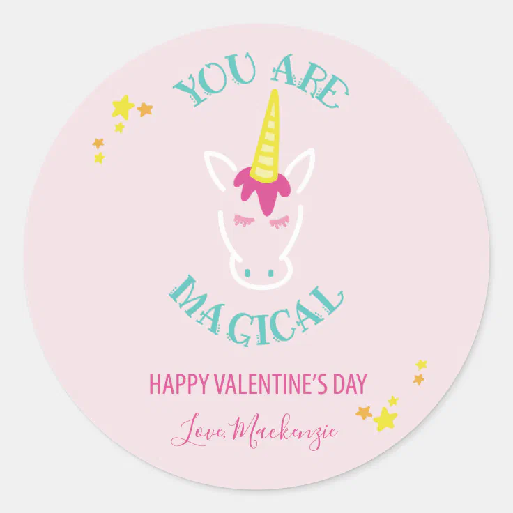 You Are Magical Unicorn Valentines Day Classic Round Sticker | Zazzle