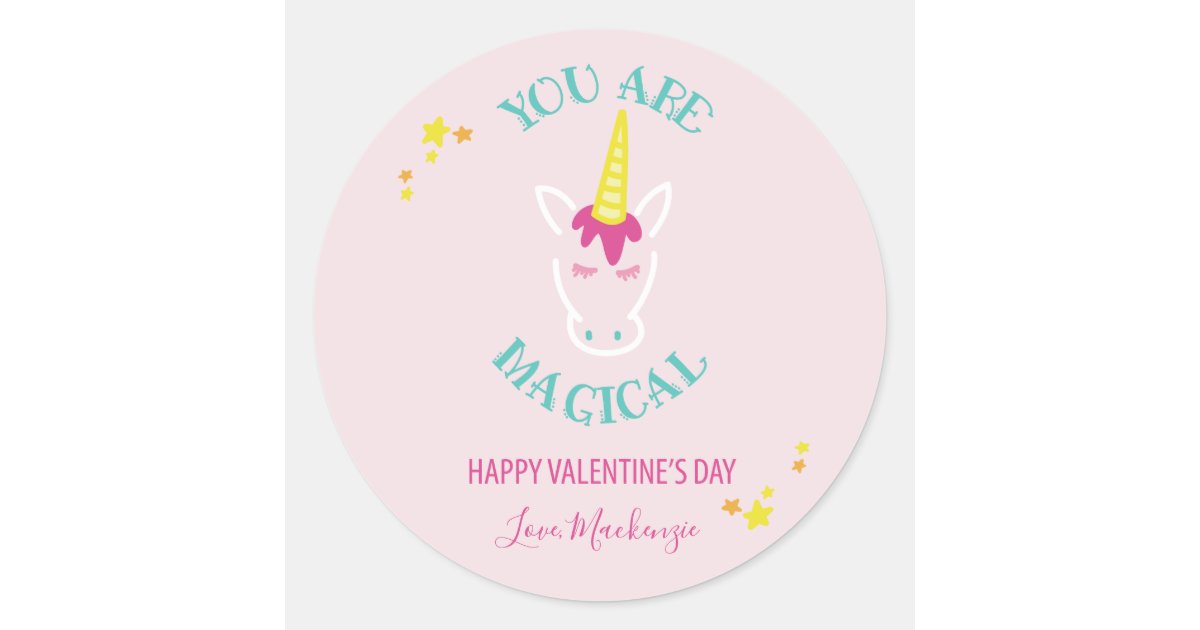 You Are Magical Unicorn Valentines Day Classic Round Sticker | Zazzle