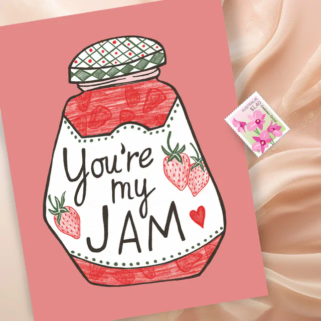 YOU ARE MY JAM Strawberry Illustration Custom Love Postcard | Zazzle