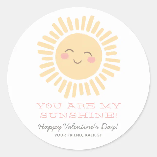 You are my Sunshine Kids Classroom Valentine Day Classic Round Sticker ...