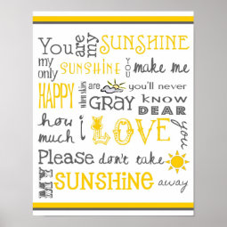 You Are My Sunshine - White & Yellow - Poster | Zazzle