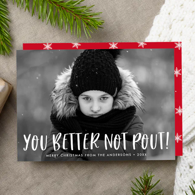 You Better Not Pout Red Photo Holiday Card | Zazzle