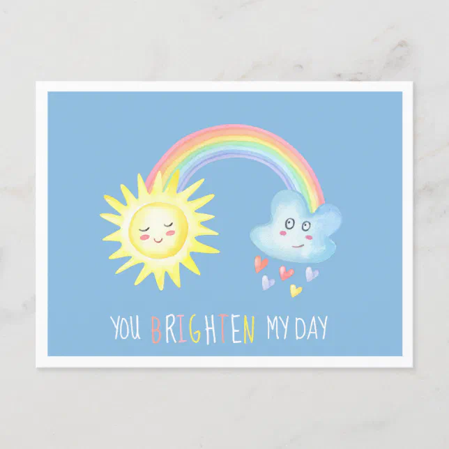 You Brighten My Day | Rainbow Kids Valentine Holiday Postcard | Zazzle
