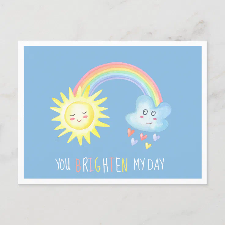 You Brighten My Day | Rainbow Kids Valentine Holiday Postcard | Zazzle