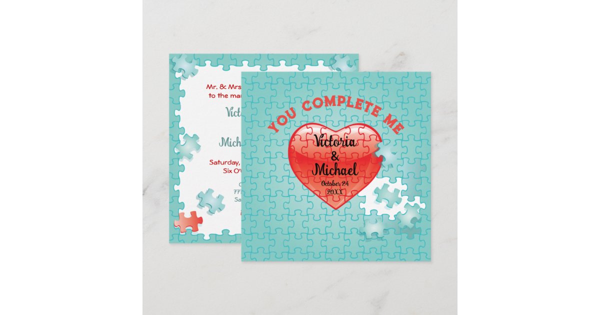 You complete me jigsaw puzzle wedding Invitations | Zazzle