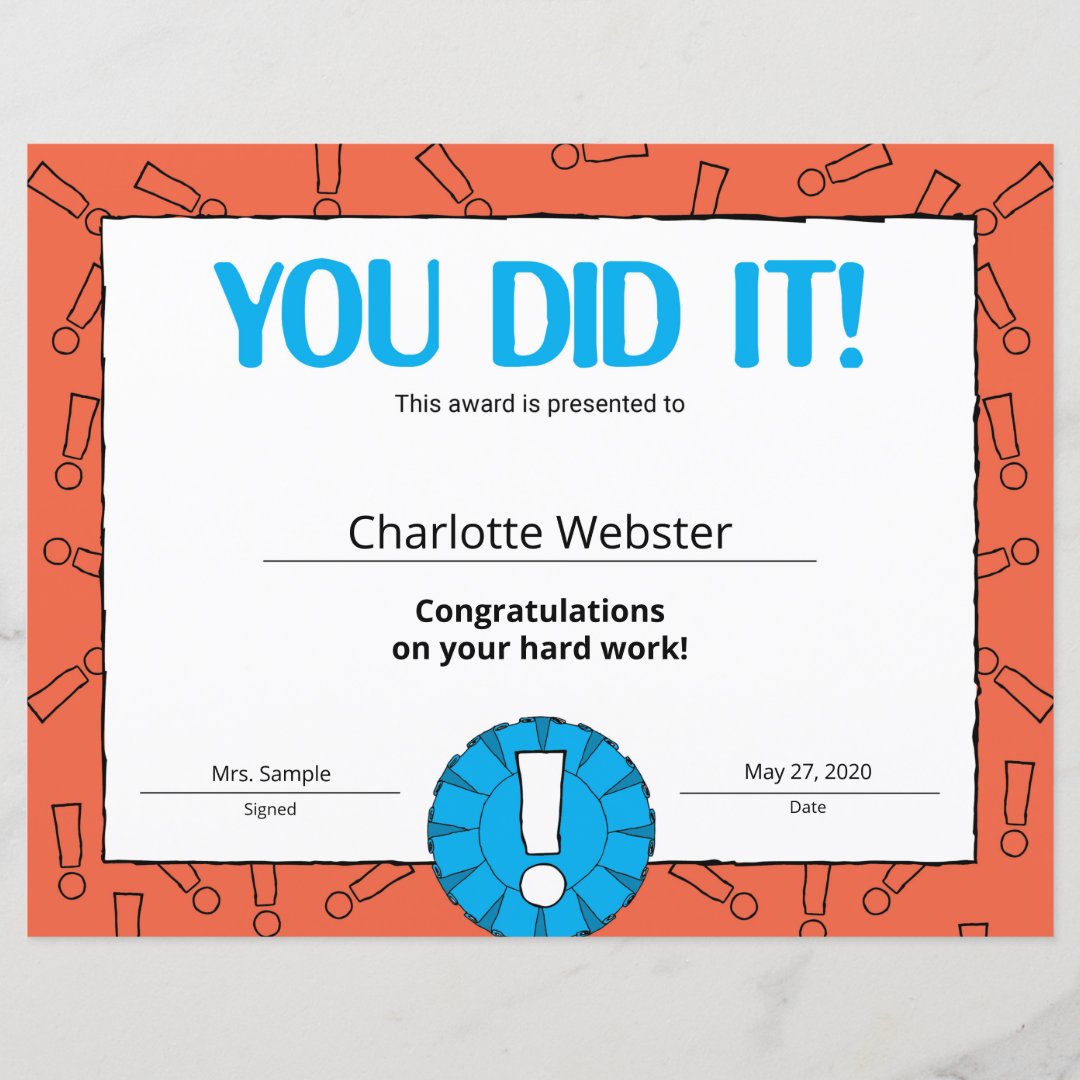 You Did It Award Certificate of Achievement PDF | Zazzle
