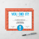 You Did It Award Certificate of Achievement PDF | Zazzle