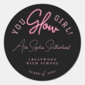 You Glow Girl Grad Pink Neon Script Graduation Classic Round Sticker ...