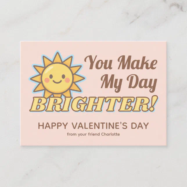 You Make My Day Brighter Kids Valentine's Note Card | Zazzle