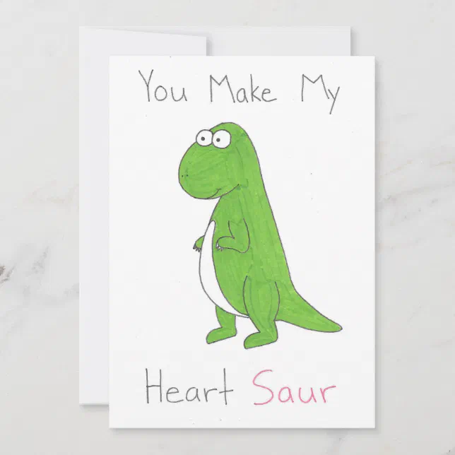 You Make My Heart Cute Dinosaur Flat Card | Zazzle