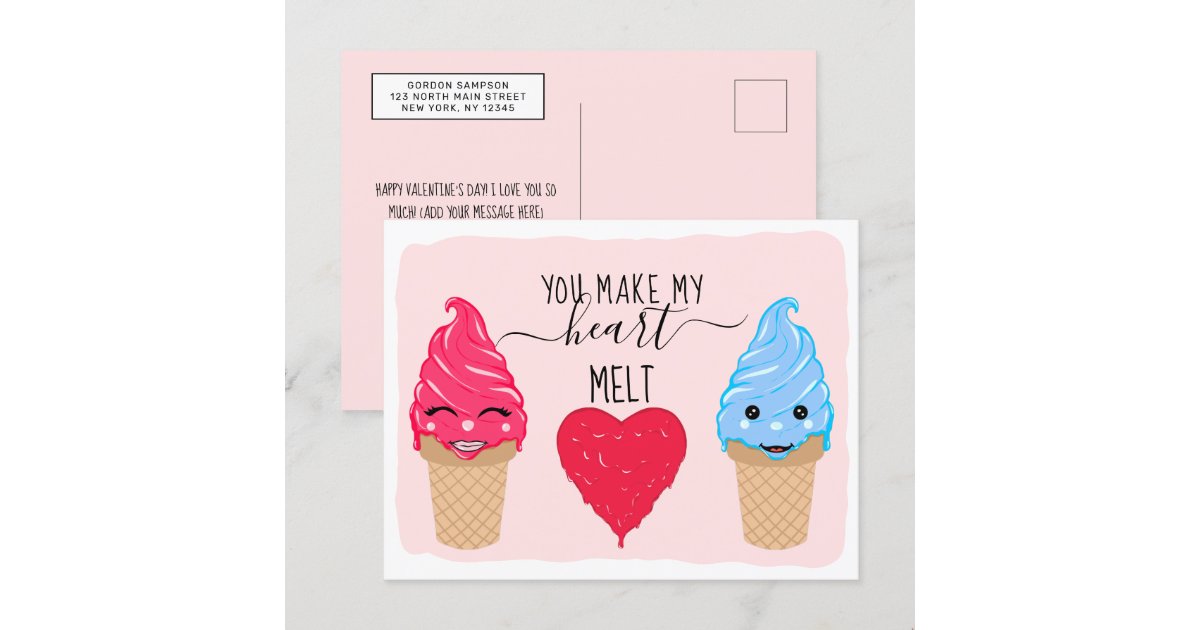 You Make My Heart Melt Ice Cream Valentine's Day Holiday Postcard | Zazzle