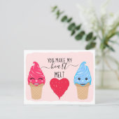 You Make My Heart Melt Ice Cream Valentine's Day Holiday Postcard | Zazzle
