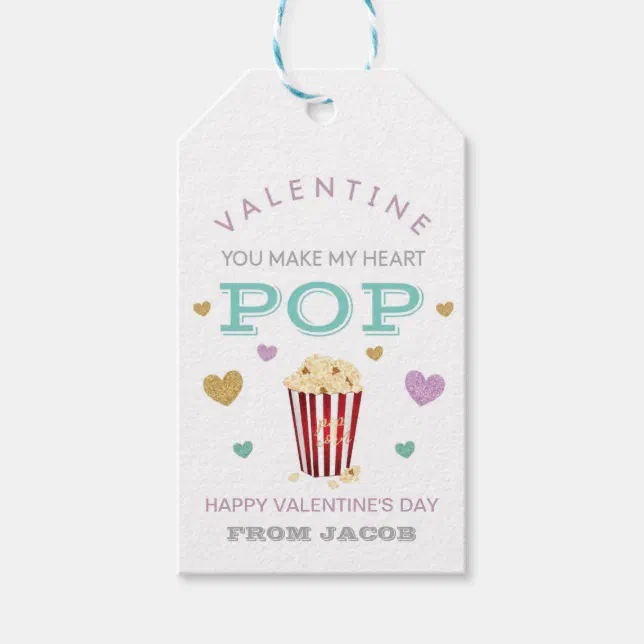 You Make My Heart Pop Popcorn Valentine's Day Gift Tags | Zazzle