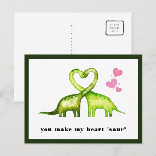 You Make My Heart "Saur" | Cute Dinosaur Postcard | Zazzle
