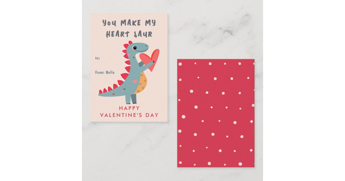 You make my Heart Saur Dinosaur Pun Valentine Note Card | Zazzle