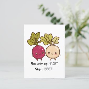 You Make My Heart Skip a Beet Valentines Day Pun Postcard | Zazzle