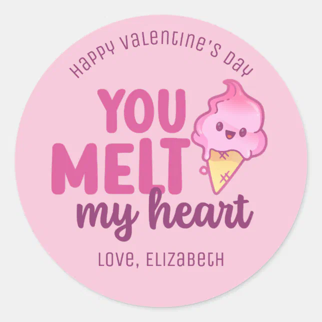 You Melt My Heart Funny Cute Valentine's Day Pink Classic Round Sticker ...