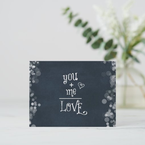 You Plus Me equals Love quote on Chalkboard Postcard | Zazzle