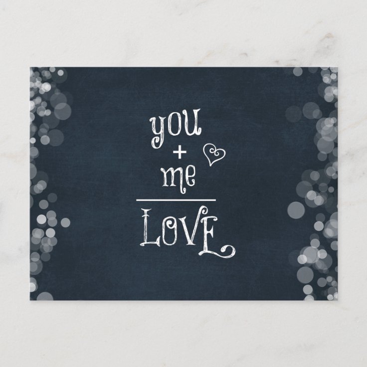 You Plus Me equals Love quote on Chalkboard Postcard | Zazzle