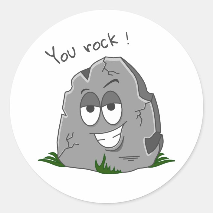 You Rock! Funny Gray Cartoon Stone Classic Round Sticker | Zazzle.com