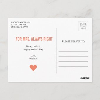 You Were Right Mom Mother's Day Postcard | Zazzle