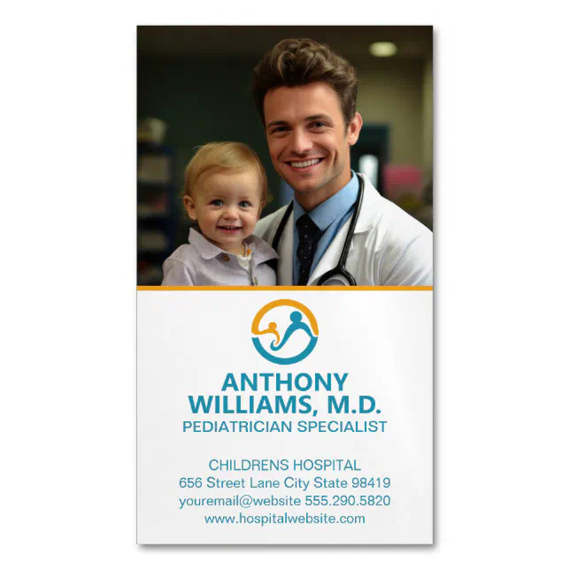 Young Doctor Holding Smiling Child Business Card Magnet | Zazzle