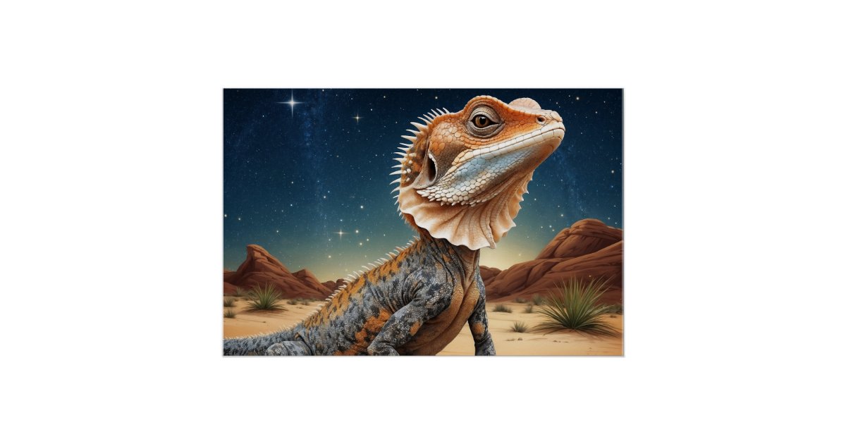 Young Frill-necked Lizard Wildlife Scene Poster | Zazzle
