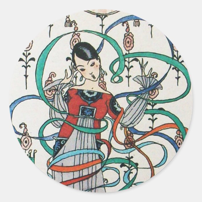 YOUNG GIRL,COLORFUL RIBBON SWIRLS,CUPID Birthday Classic Round Sticker ...