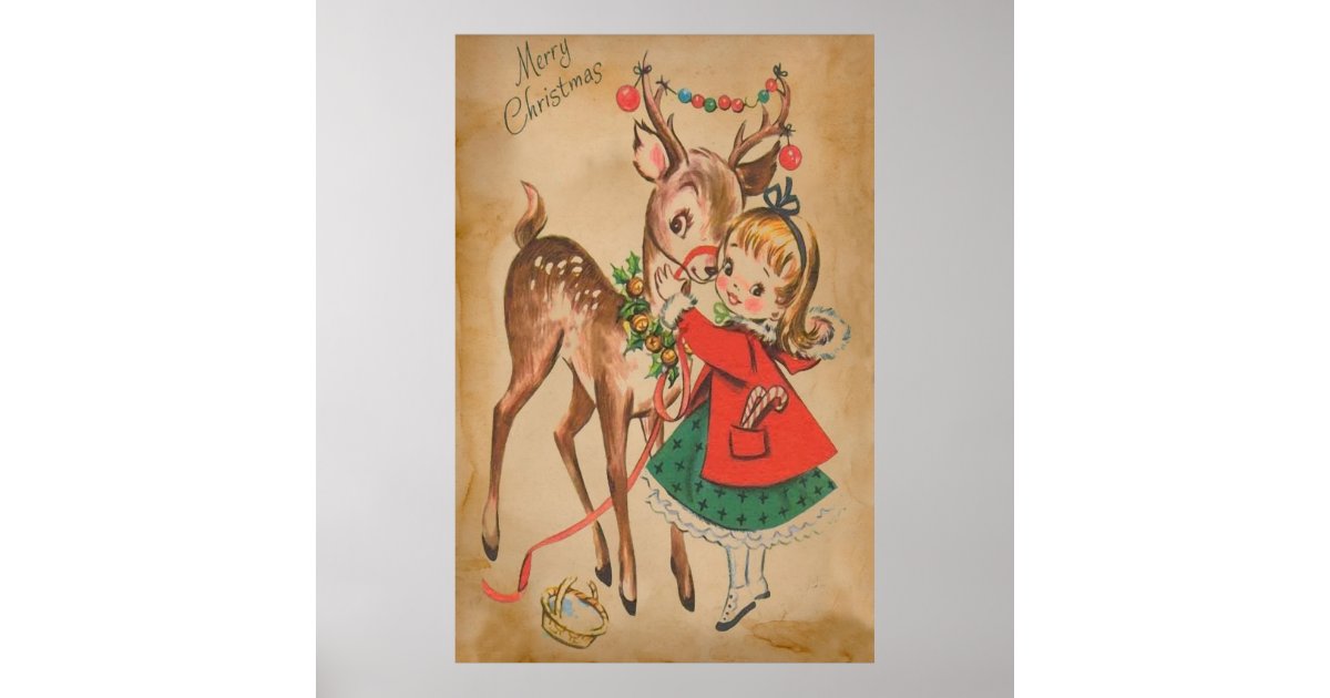 Young Girl Hugging a Deer Poster | Zazzle