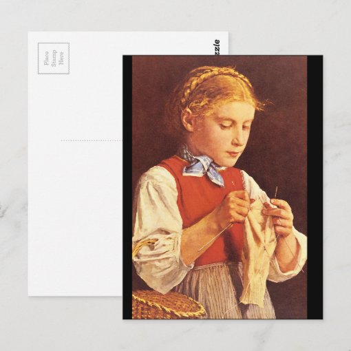 Young Girl Knitting',_Portraits Postcard | Zazzle