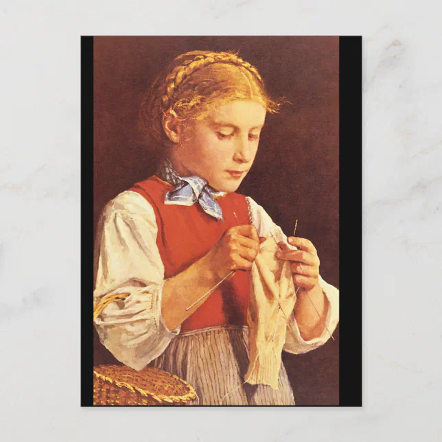 Young Girl Knitting',_Portraits Postcard | Zazzle