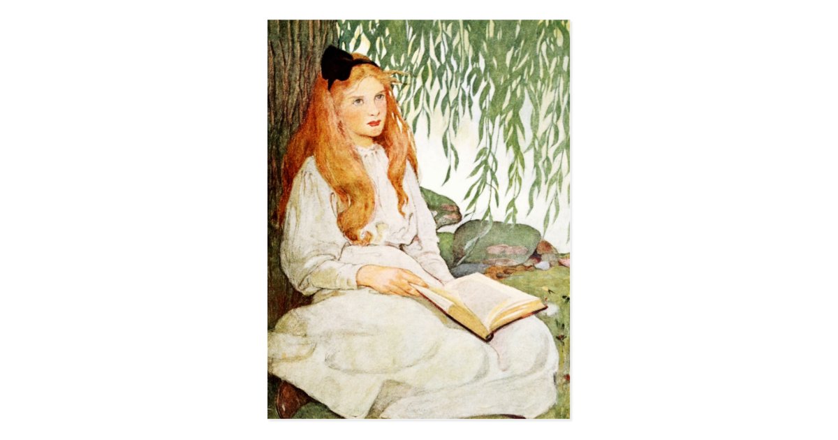 Young Girl Reading under the Willow tree Postcard | Zazzle.com