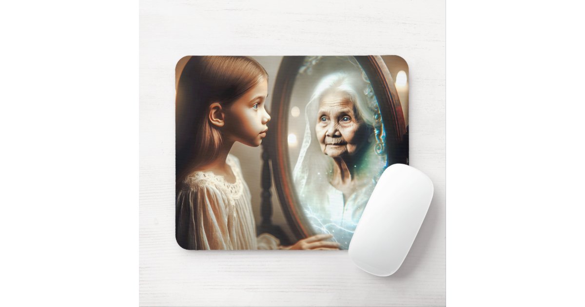 Young Girl Staring at Old Lady In Mirror Mouse Pad | Zazzle