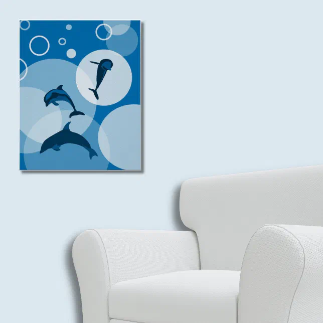 Young Playful Blue Wave Jumping Dolphins Poster | Zazzle