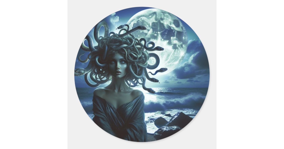 Young Pretty Medusa by the Moon & Ocean Classic Round Sticker | Zazzle