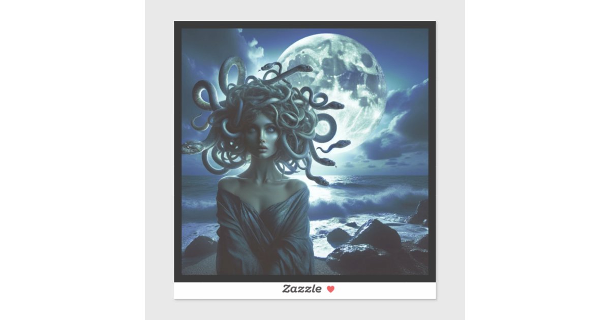 Young Pretty Medusa by the Moon & Ocean Sticker | Zazzle